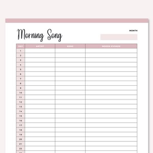 Printable Morning Song Log, Morning Music Playlist, Positive Start to ...
