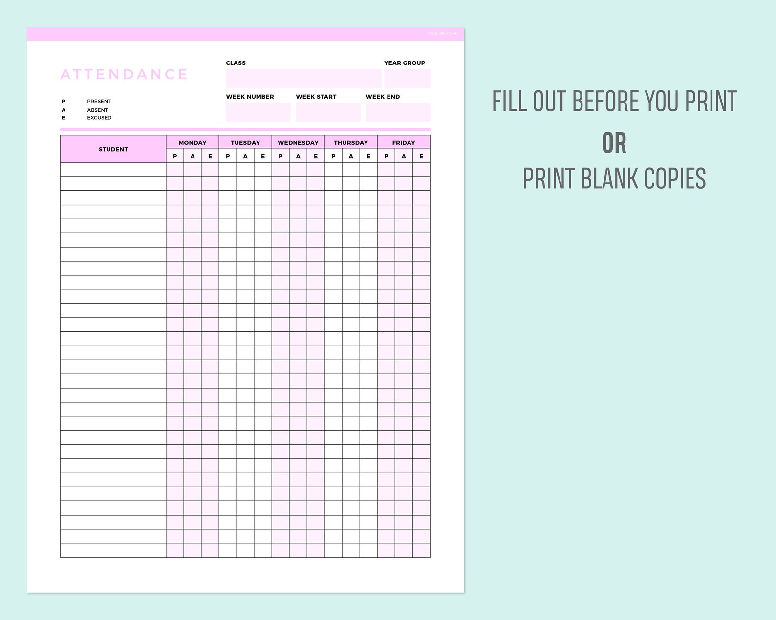 Editable Attendance Sheet Printable School Attendance Log - Etsy