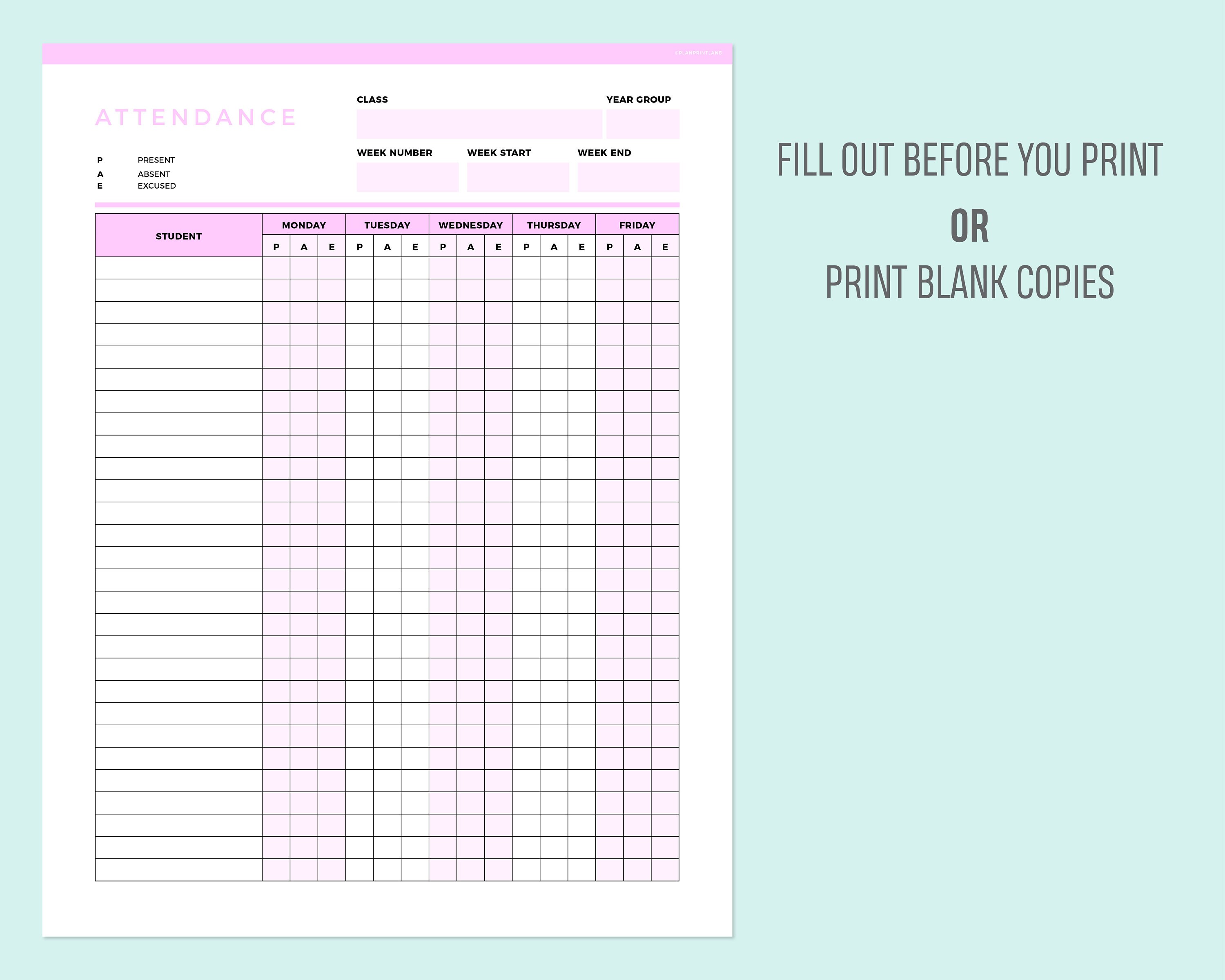 Editable Attendance Sheet Printable, School Attendance Log, Attendance ...
