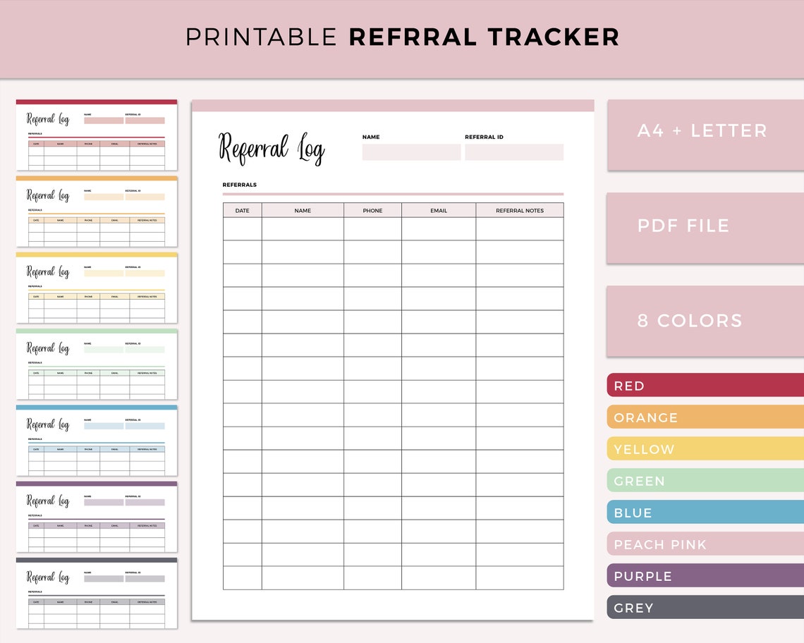 Printable Referral Tracker, Client Referral Tracking, Referrals ...