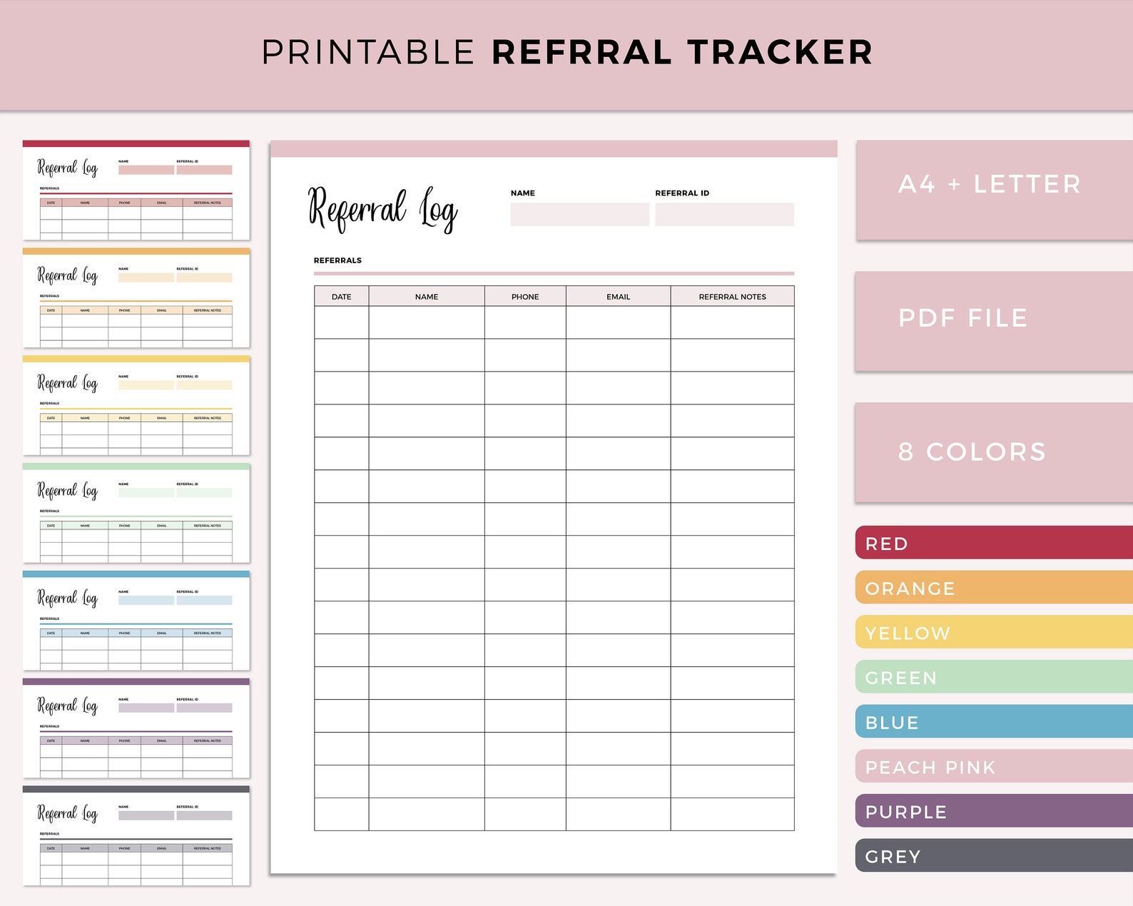 Printable Referral Tracker, Client Referral Tracking, Referrals ...