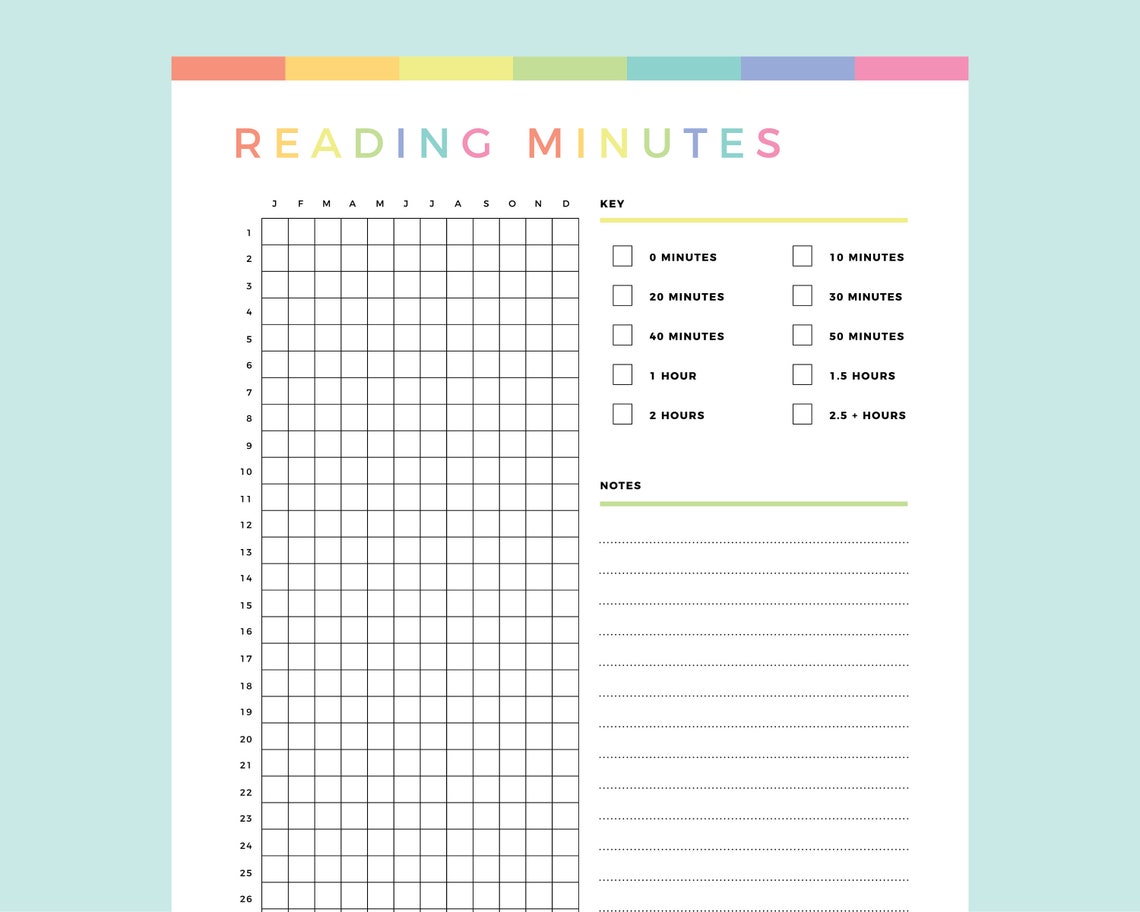 Printable Reading Minutes Tracker for Kids Childrens Reading - Etsy