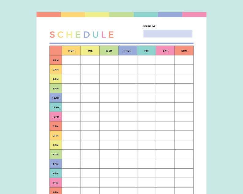 Printable Weekly Schedule for Kids 1 Hour Increments Week - Etsy