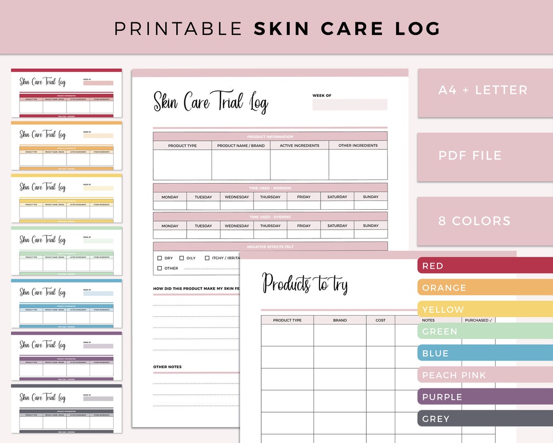 Skin Care Routine Log | Skincare Product Trial Sheets | Skincare ...