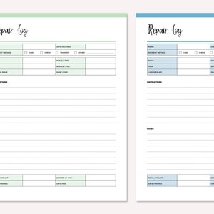 Printable Mechanic Repair Log, Auto Body Repair Sheet, Mechanical ...