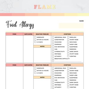 Printable Food Allergy Log - Food and Symptom Diary - Food Allergy ...