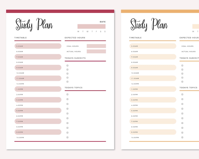 Study Planner Printable, Print at Home Study Plan, Student Planning ...