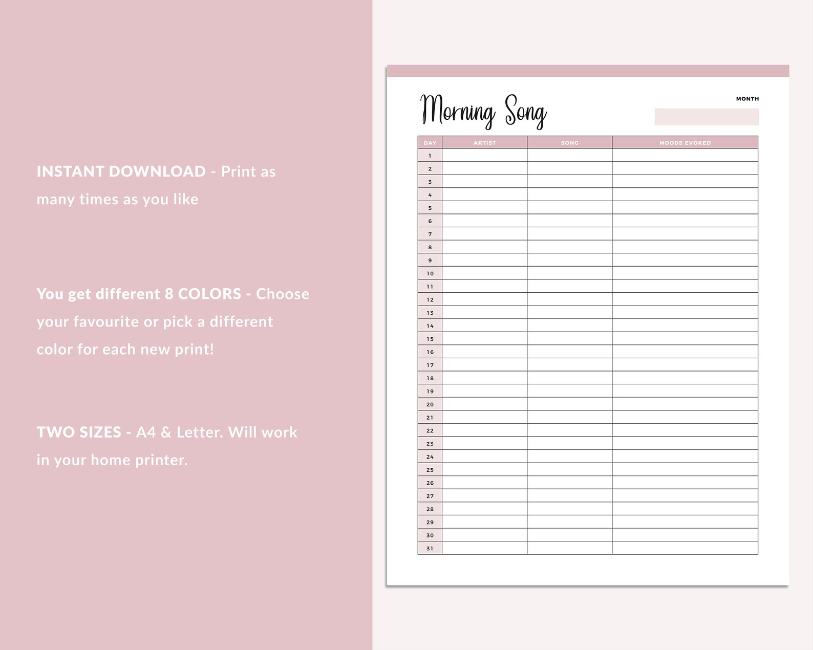Printable Morning Song Log Morning Music Playlist Positive | Etsy