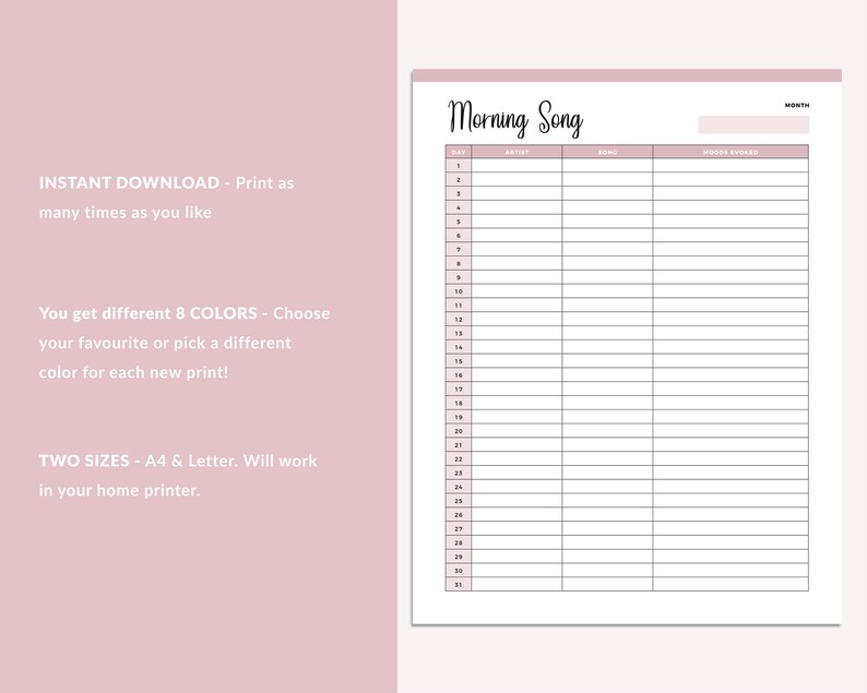 Printable Morning Song Log Morning Music Playlist Positive | Etsy