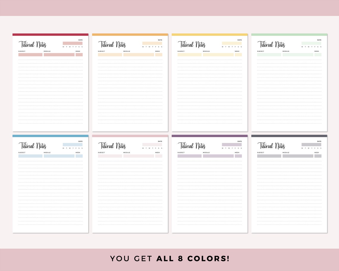 Printable College Tutorial Notes Print at Home Student Lined | Etsy