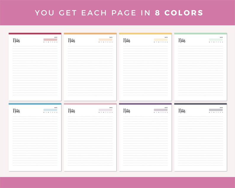 Printable Notes Pages | Print at Home Planner Pages Note Taking Pack ...