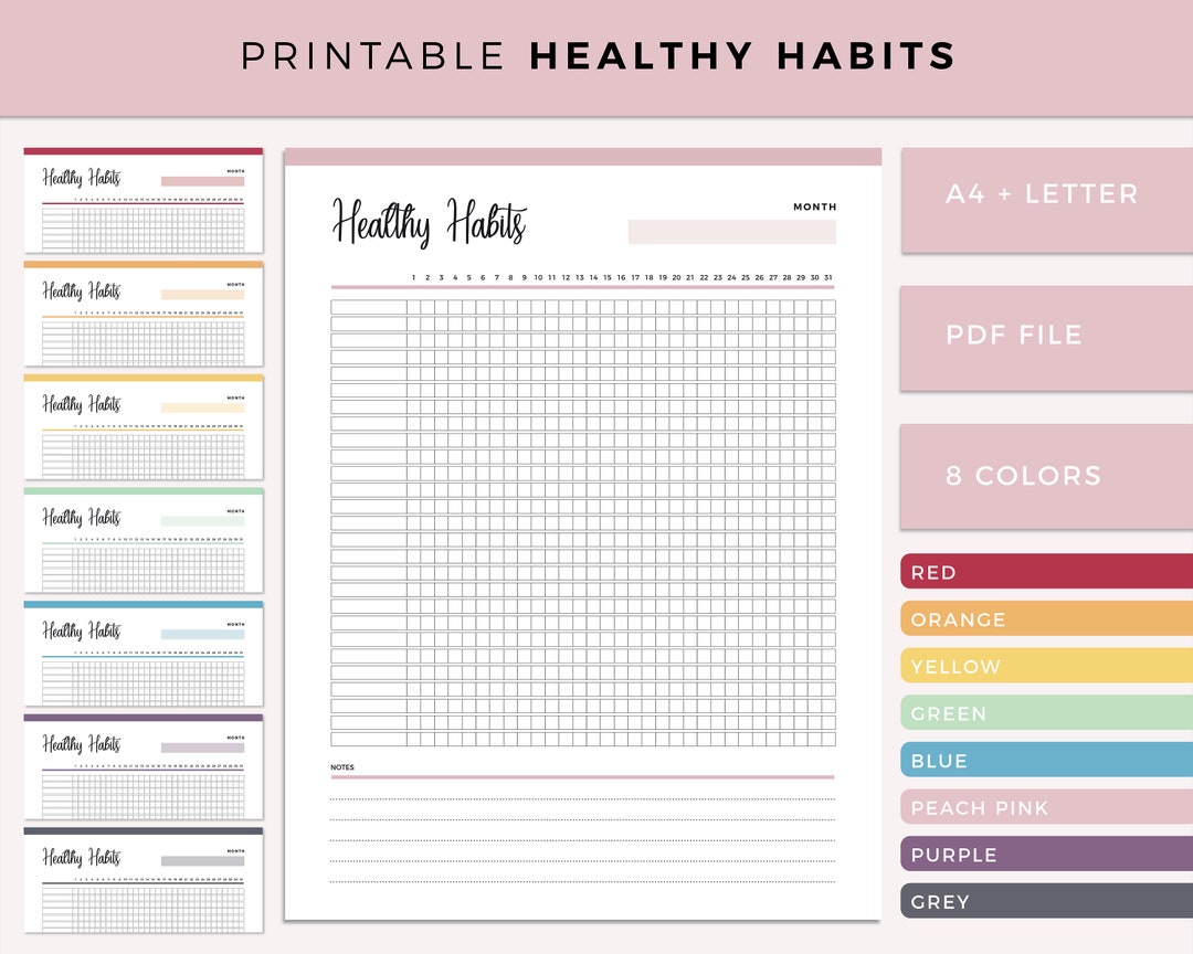 Printable Healthy Habit Tracker, Daily Heath Tracking Sheet, Health ...