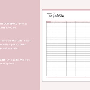 Printable Tax Deduction Tracker Business Tax Log Online - Etsy