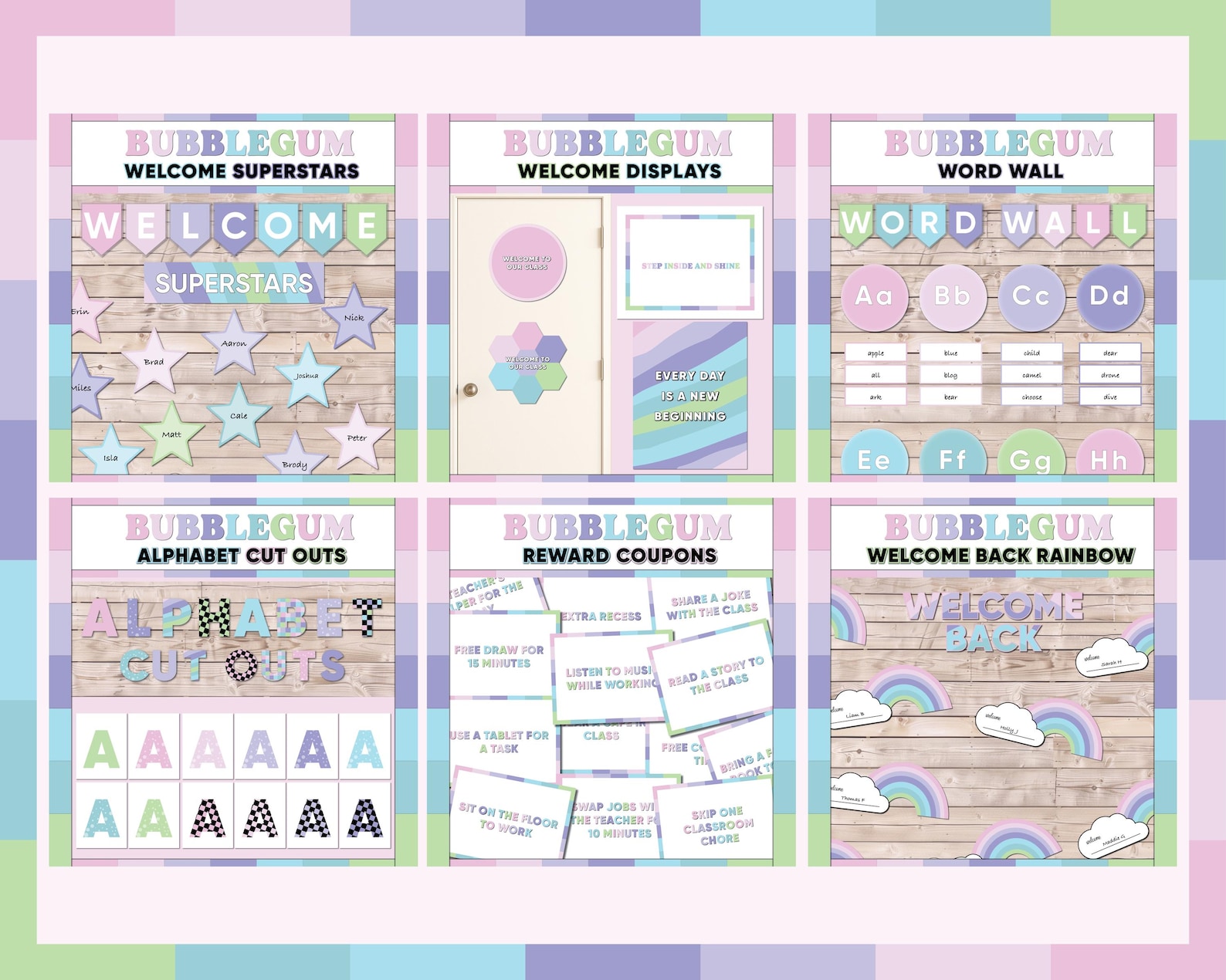 Pink, Blue Purple Classroom Decor Bundle - Teacher Decorations ...