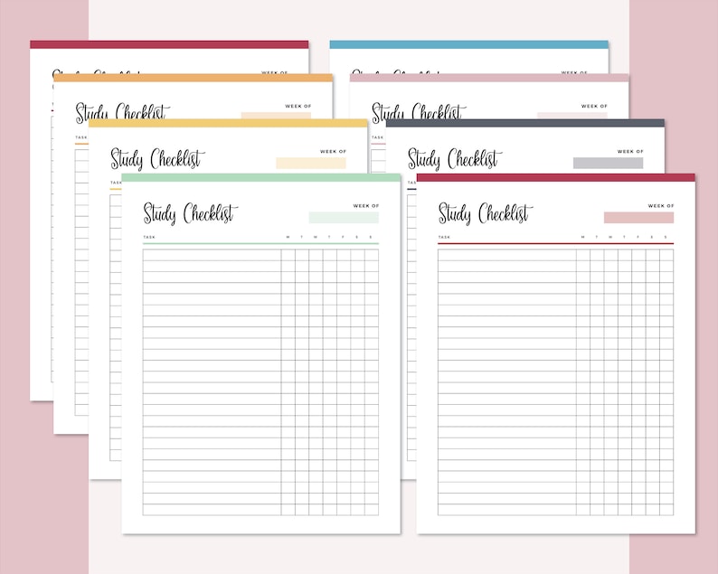 Printable Study Checklist Print at Home Daily Study Chart - Etsy