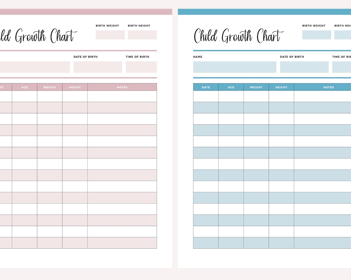 Printable Child Growth Chart Kid Size and Height Tracking | Etsy