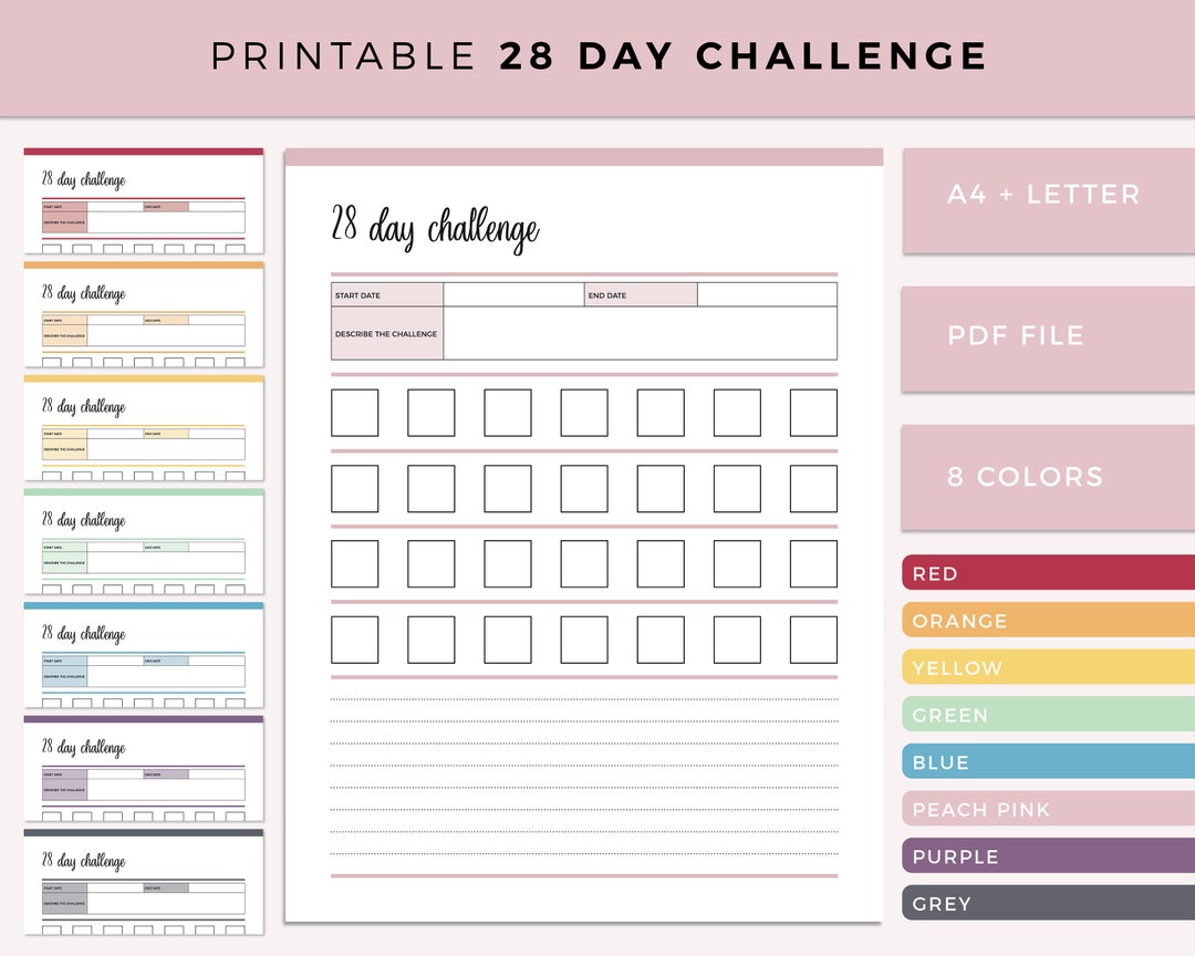 Printable 28 Day Challenge, 4 Week Challenge, Habit Tracker, Healthy ...