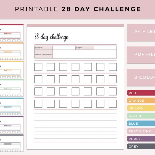 Printable 28 Day Challenge 4 Week Challenge Habit Tracker | Etsy
