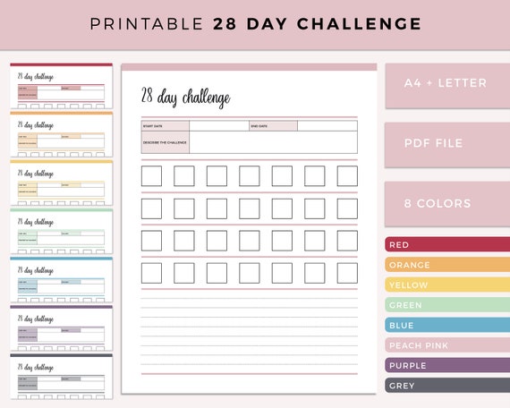 Printable 28 Day Challenge 4 Week Challenge Habit Tracker - Etsy Australia