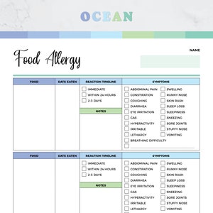 Printable Food Allergy Log - Food and Symptom Diary - Food Allergy ...