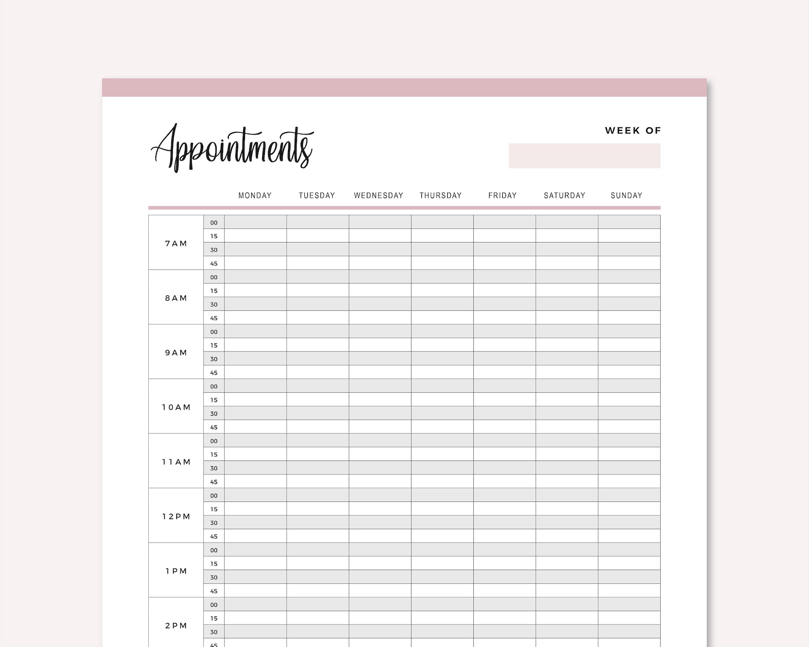 Printable Appointment Book Print at Home Timeslot Booking - Etsy