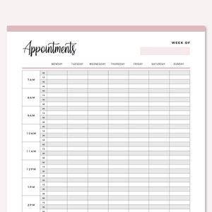 Printable Appointment Book, Print at Home Timeslot Booking Template for ...