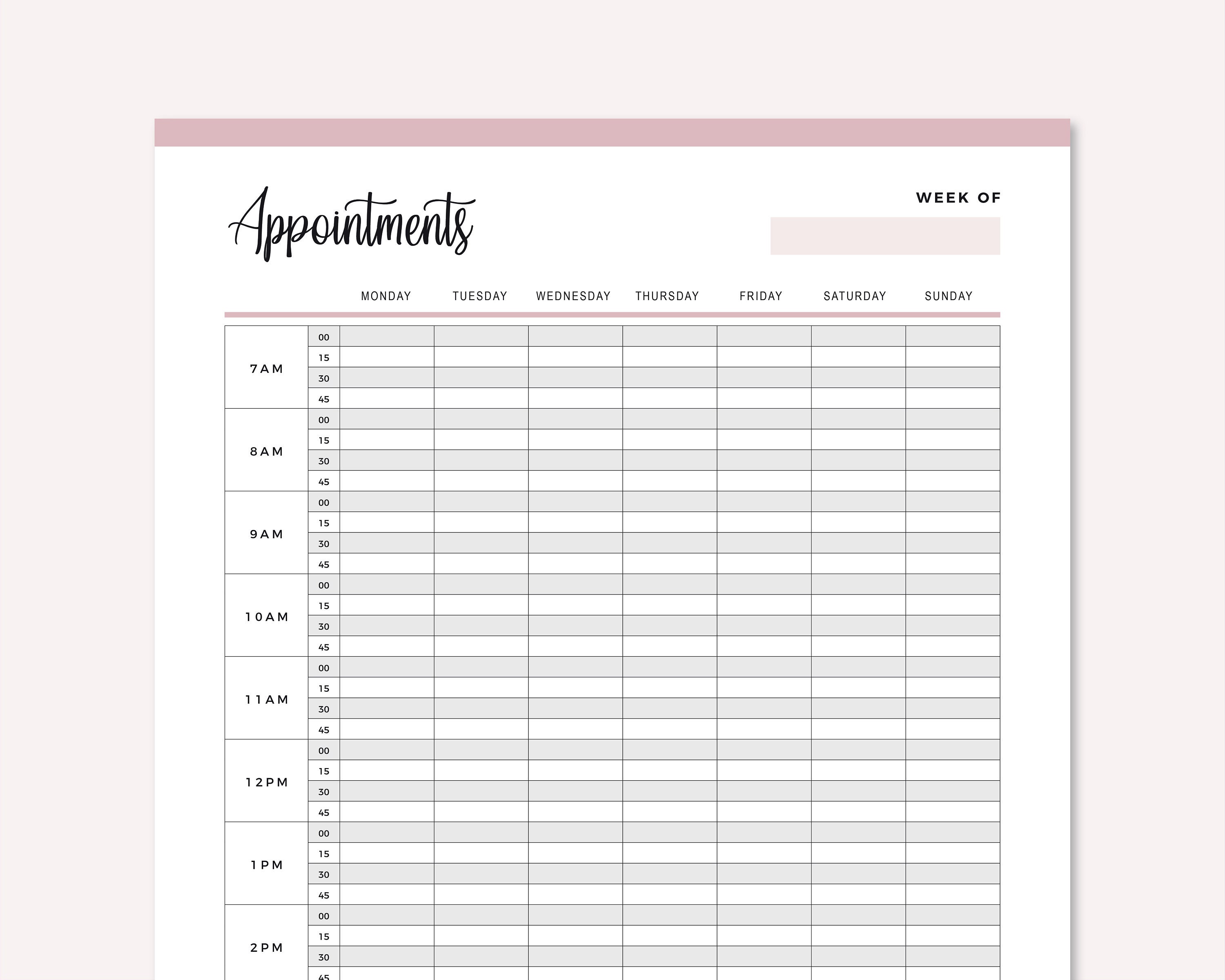 Printable Appointment Book Print at Home Timeslot Booking - Etsy Australia