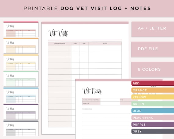 Printable Pet Visit Log Vet Notes Veterinarian Visitation | Etsy