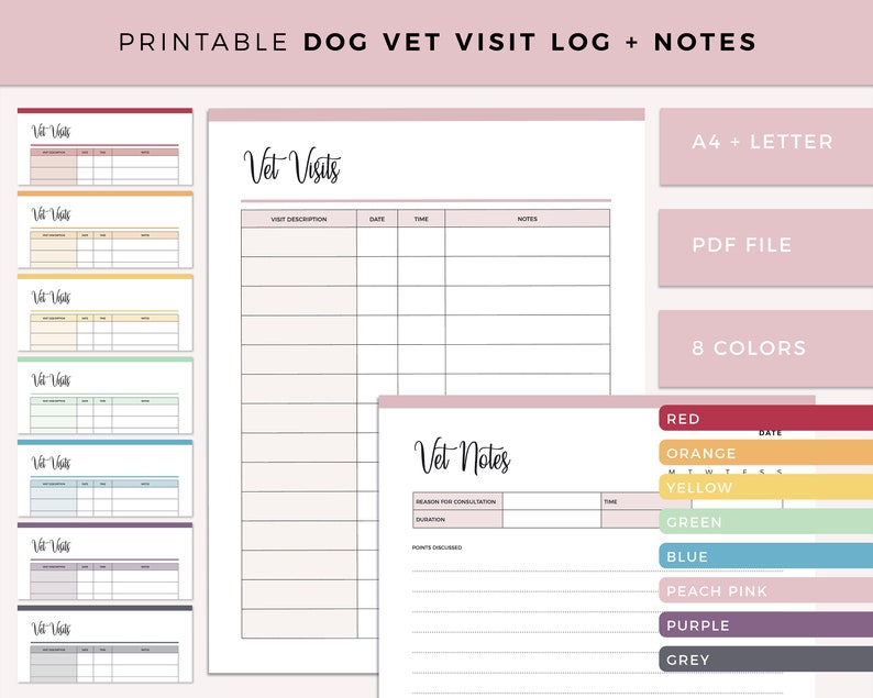 Printable Pet Visit Log Vet Notes Veterinarian Visitation | Etsy