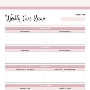 Printable Daily Care Log, Journal for Special Needs Carers, Elderly ...
