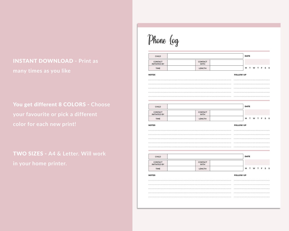 Printable Co-parenting Phone Log Co Parenting Communication - Etsy