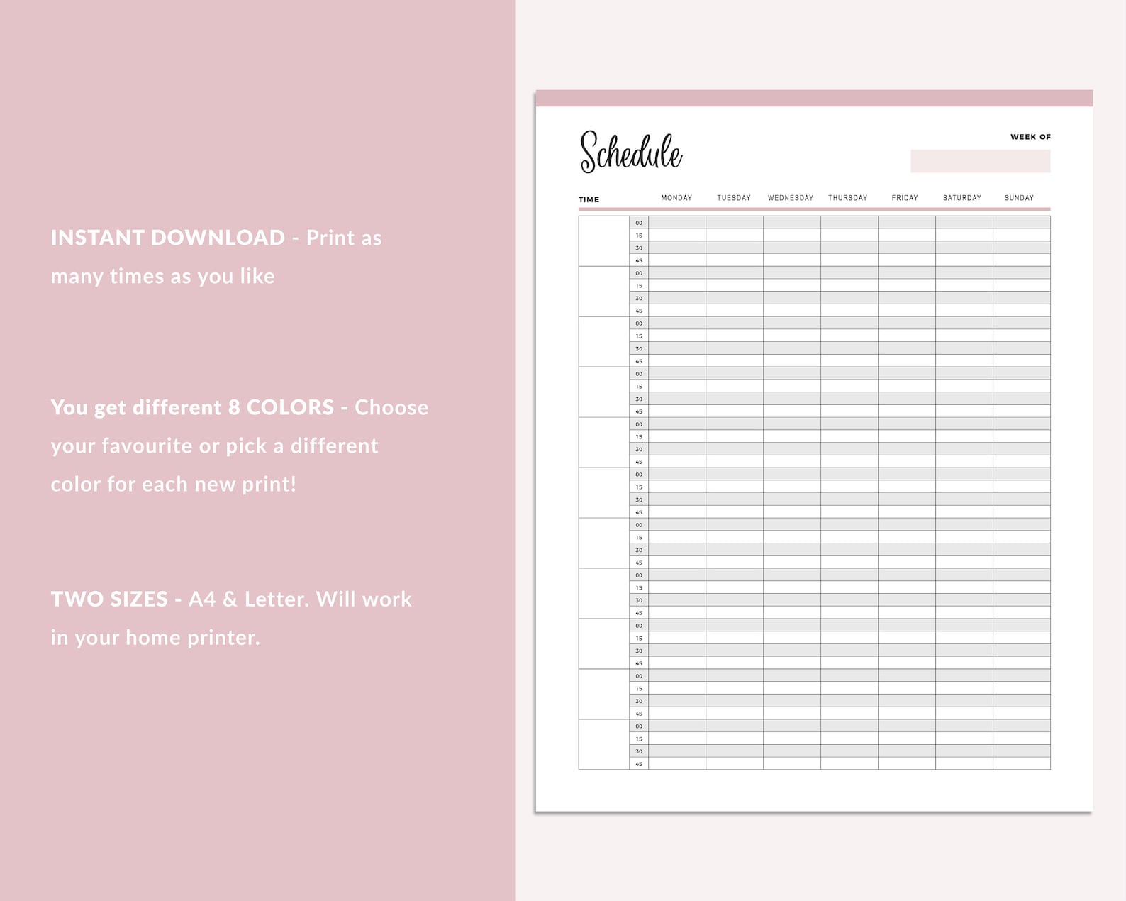 Blank Hour Printable Appointment Book, 15 Minute Increments, Weekly ...