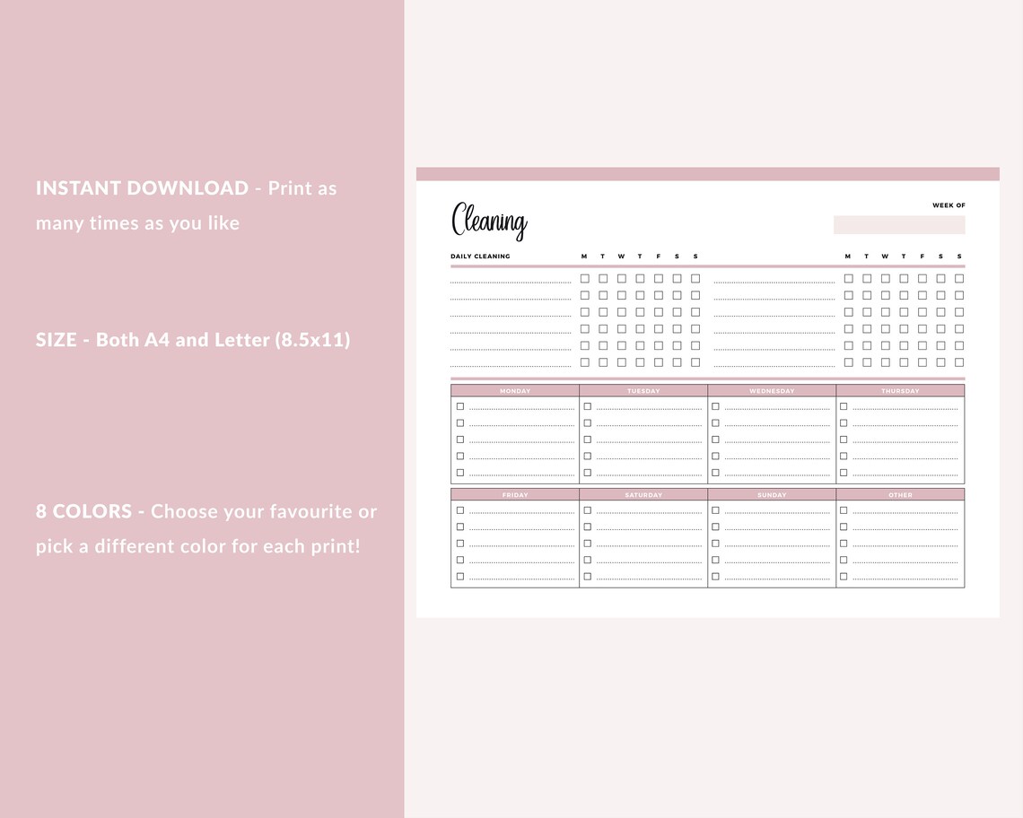 Printable Daily Cleaning Checklist Declutter Tracker Cleaner | Etsy