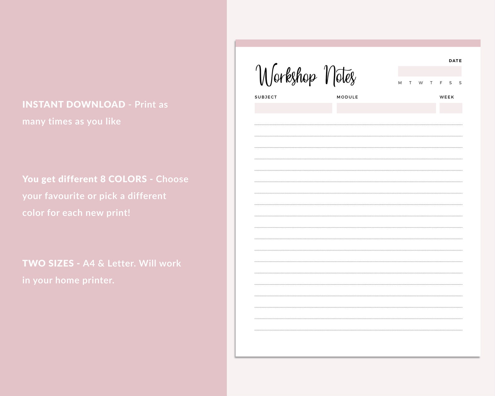 Printable University Workshop Notes Print at Home College - Etsy