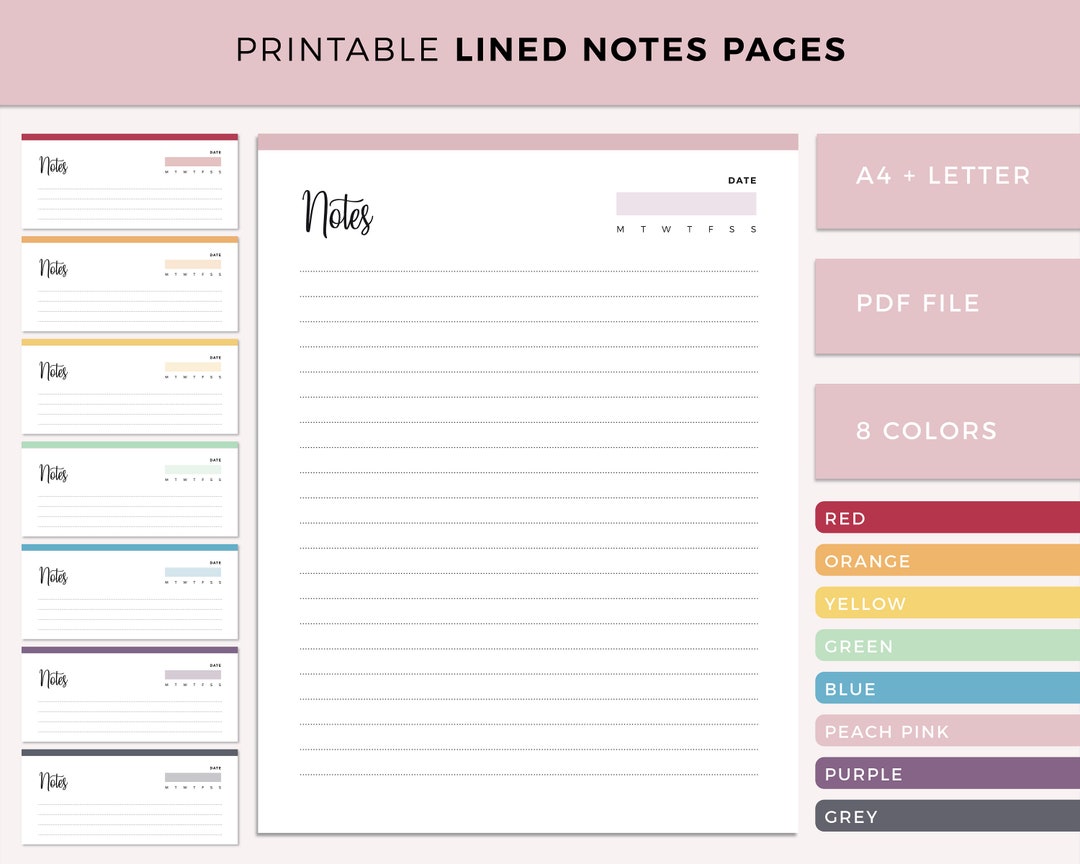 Printable Lined Notes Pages, Lined Paper, Notetaking Pages Pdf, Lined ...