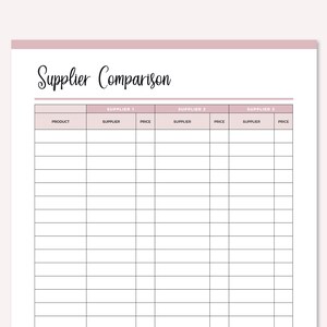 Printable Supplier Comparison Sheet, Compare Suppliers for Small ...