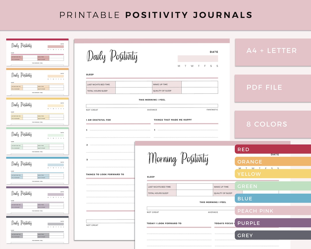 Printable Positivity Journal, Positive Thinking Planner, Gratitude ...