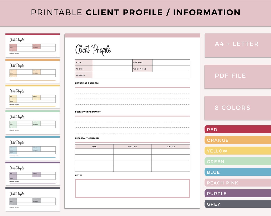 Business Client Profile Template, B2B Client Information Tracking Sheet ...