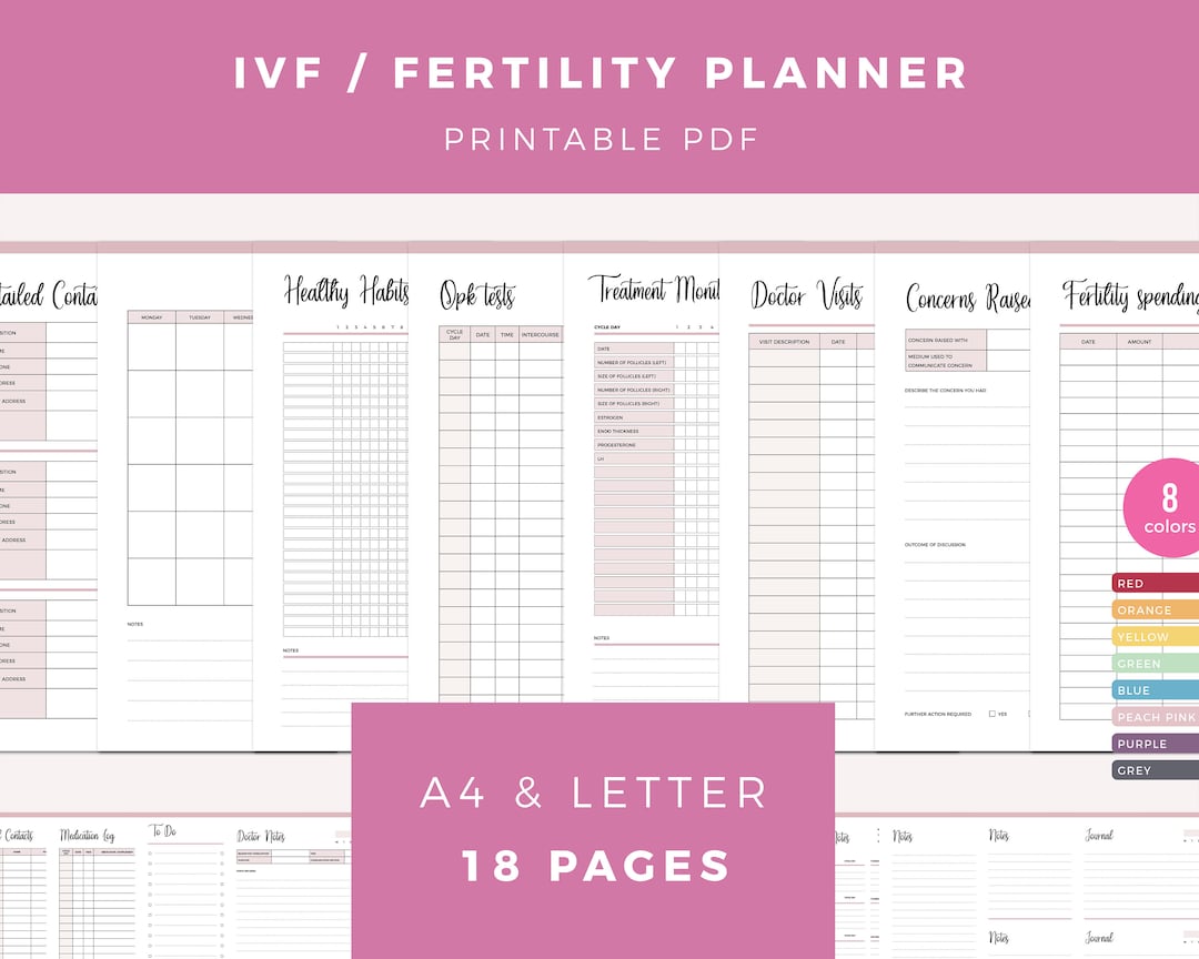 IVF Planner Printable, TTC Journal, Fertility Planner, IUI Medication ...