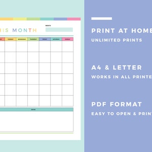 Printable Monthly Calendar for Kids Monthly Planner for - Etsy