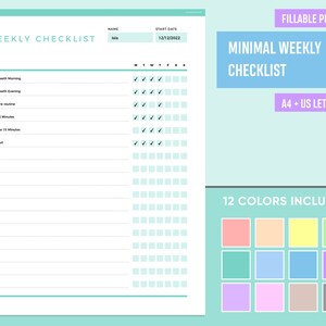 Editable Minimal Weekly Checklist, Week Planner, Weekly to Do List ...