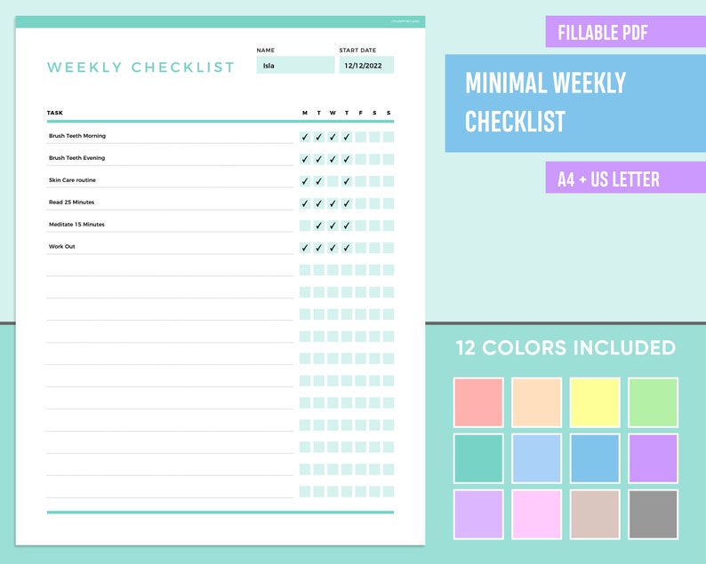Editable Minimal Weekly Checklist Week Planner Weekly to Do - Etsy