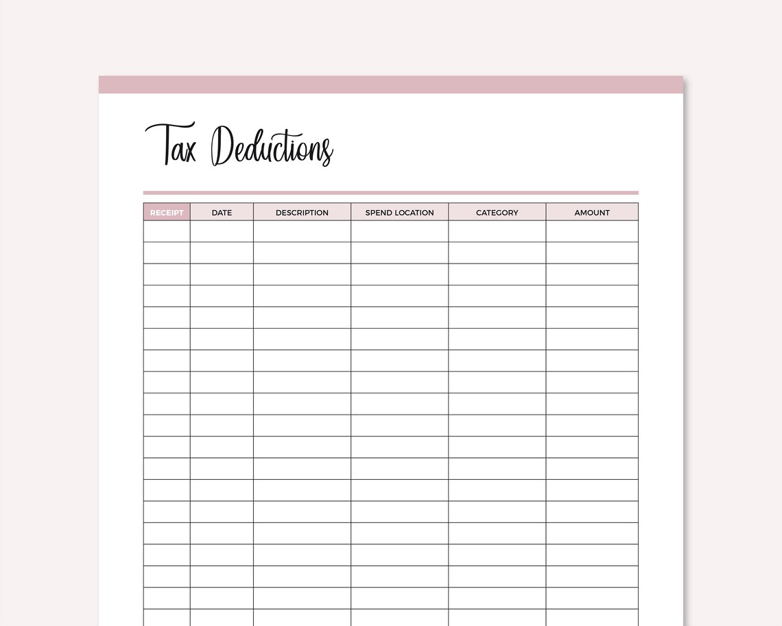 Printable Tax Deduction Tracker Business Tax Log Online - Etsy