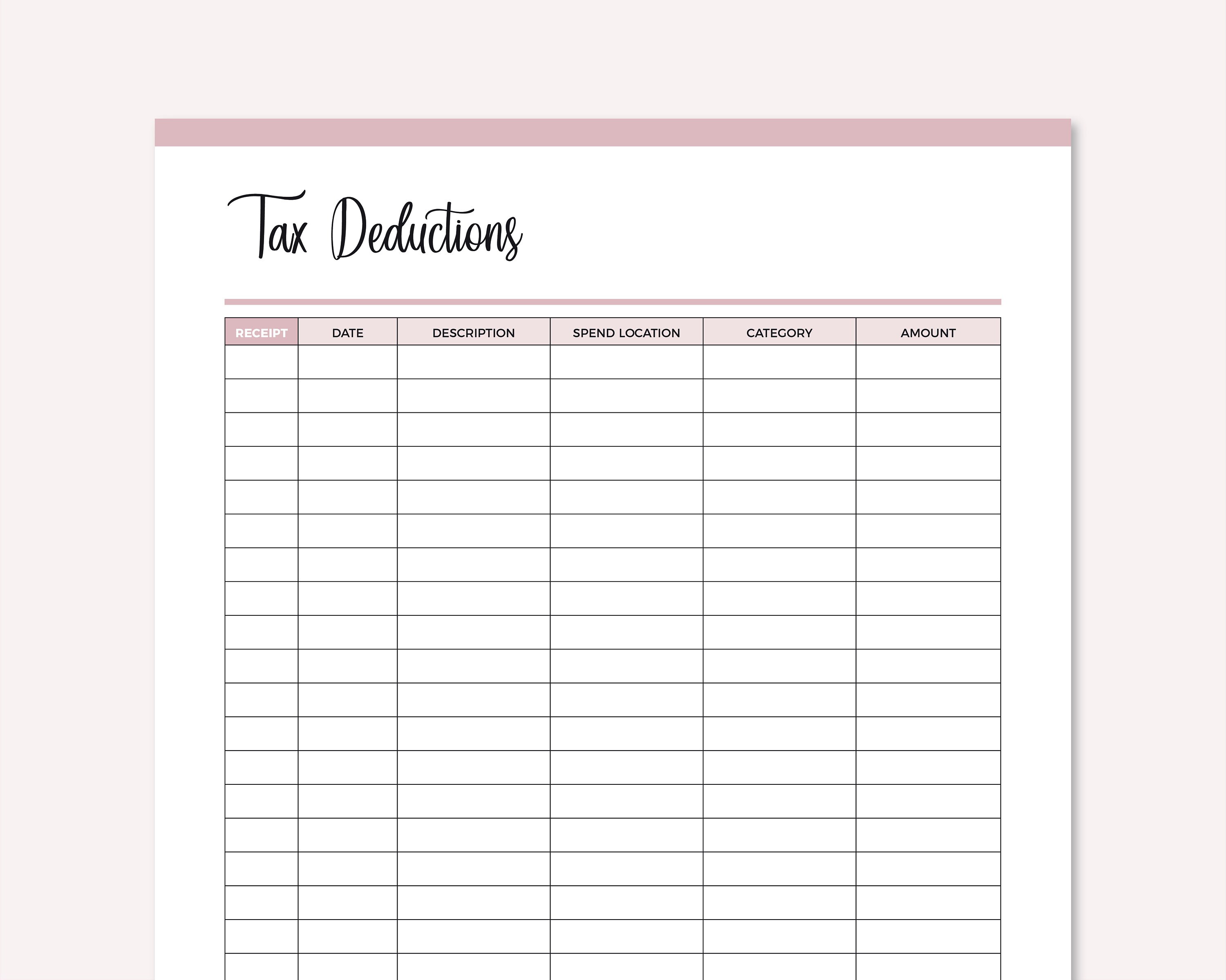 Printable Tax Deduction Tracker Business Tax Log Online - Etsy