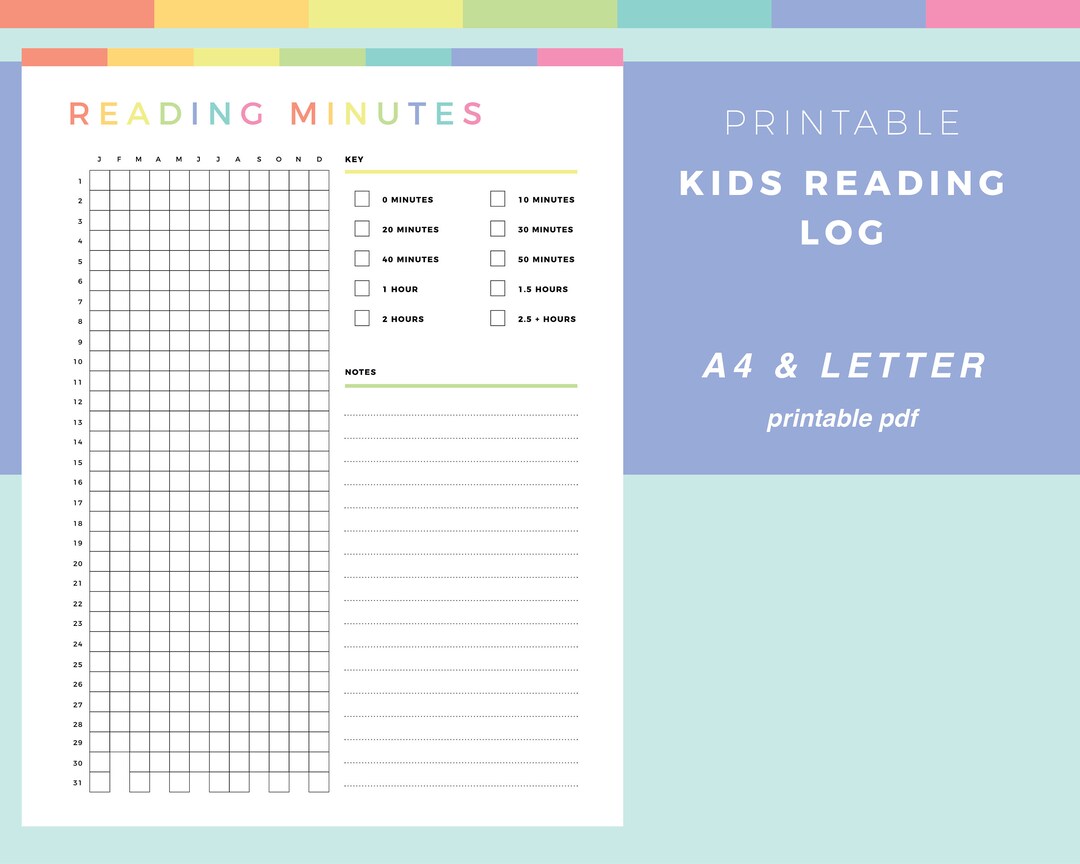 Printable Reading Minutes Tracker for Kids, Childrens Reading Log ...