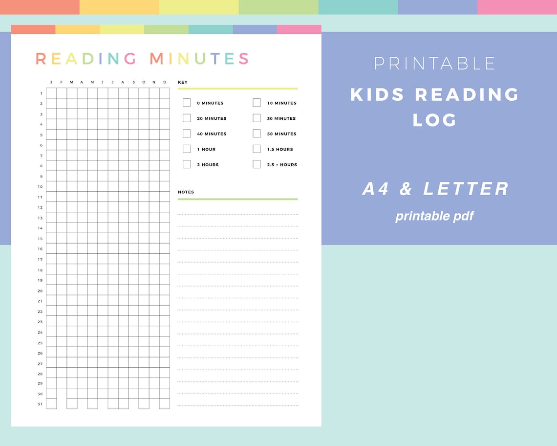 Printable Reading Minutes Tracker for Kids Childrens Reading - Etsy