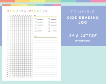 Printable Reading Minutes Tracker for Kids Childrens Reading - Etsy