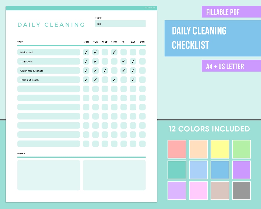 Editable Daily Cleaning Checklist, Fillable Cleaning Schedule, Cleaning ...