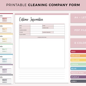 Printable Customer Information Sheet for Cleaning Businesses, Cleaning ...