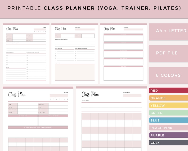 Printable Yoga Instructor Class Planner Pilates Teacher Class | Etsy